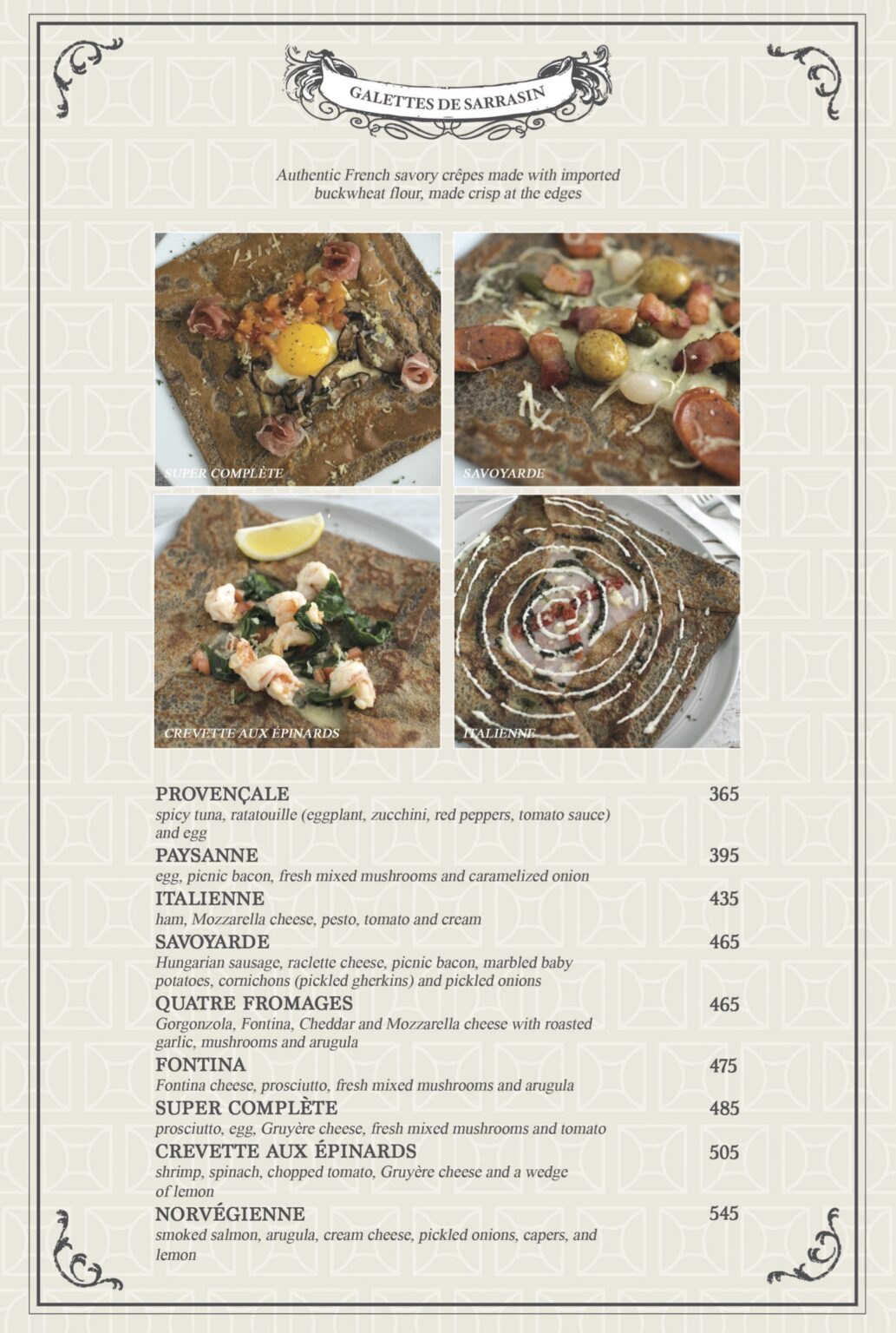 Menu – La Creperie
